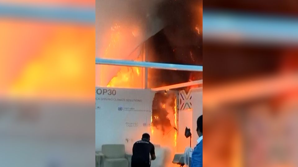 Video shows fire break out at COP30