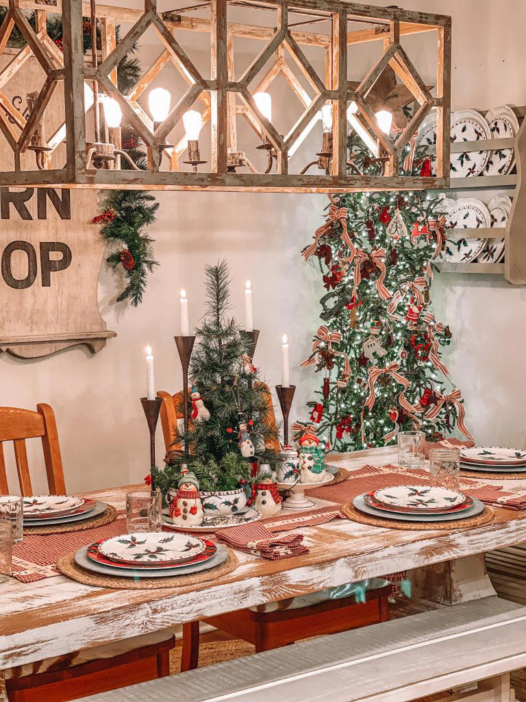 How to Set a Cozy Christmas Tablescape with Plaid & Holly Dishes