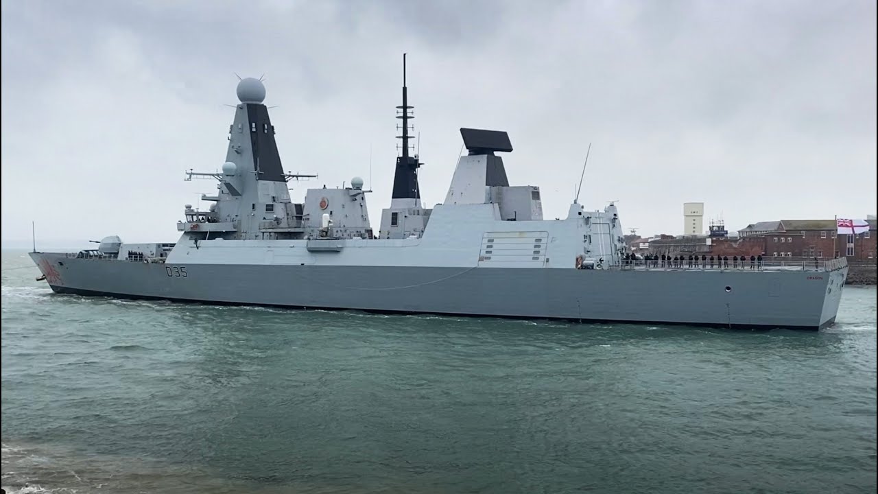 Royal Navy Destroyer HMS Dragon Leaves Portsmouth Harbor
