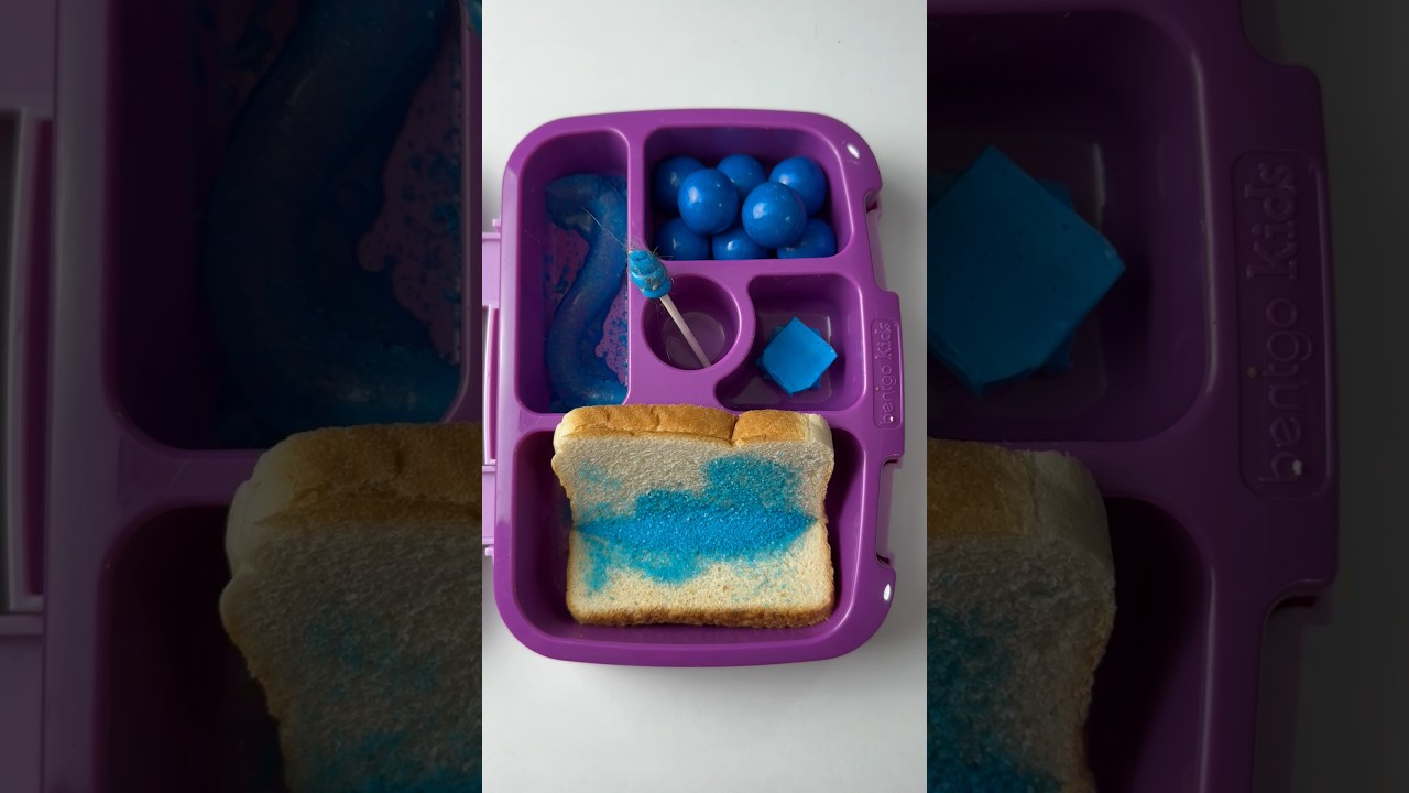 Packing school lunch with only blue food items