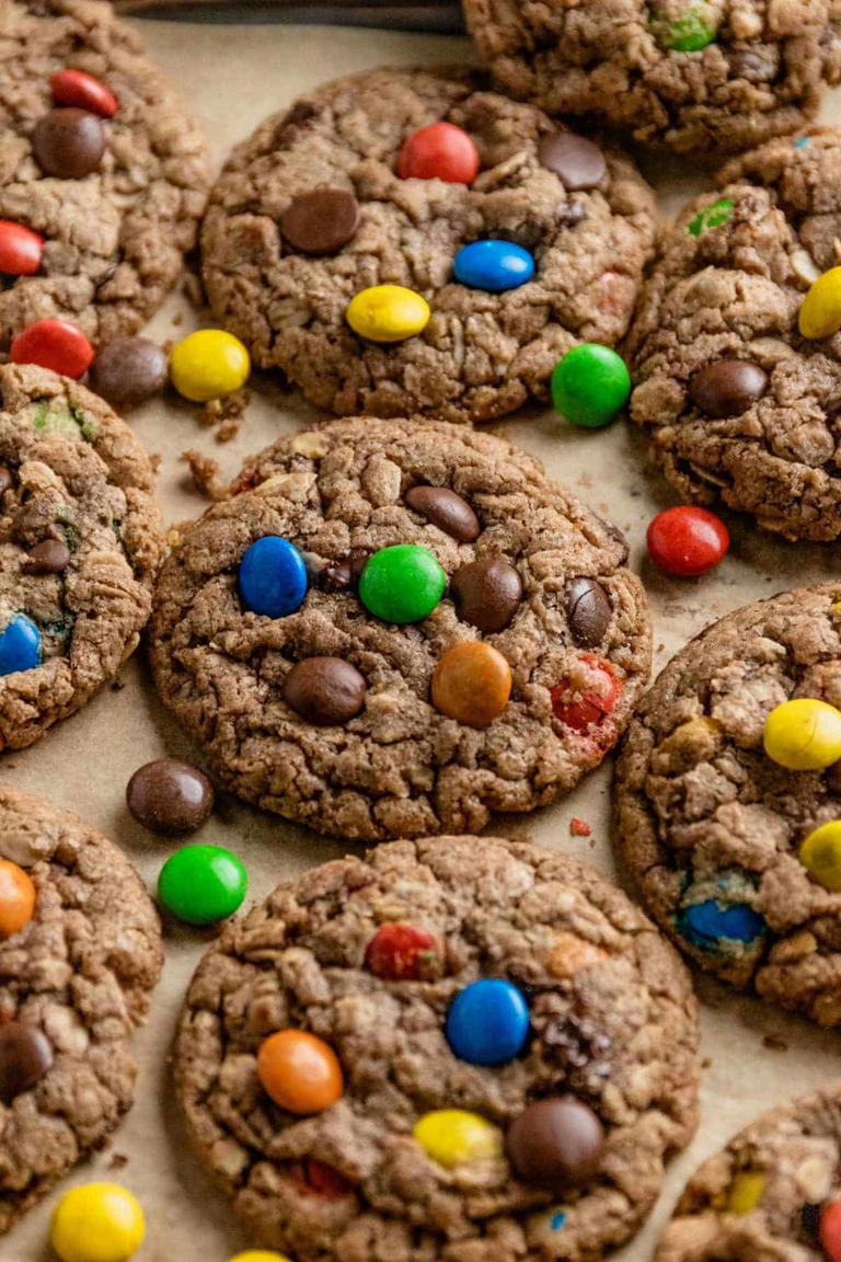 Chewy Oatmeal M&M Cookies