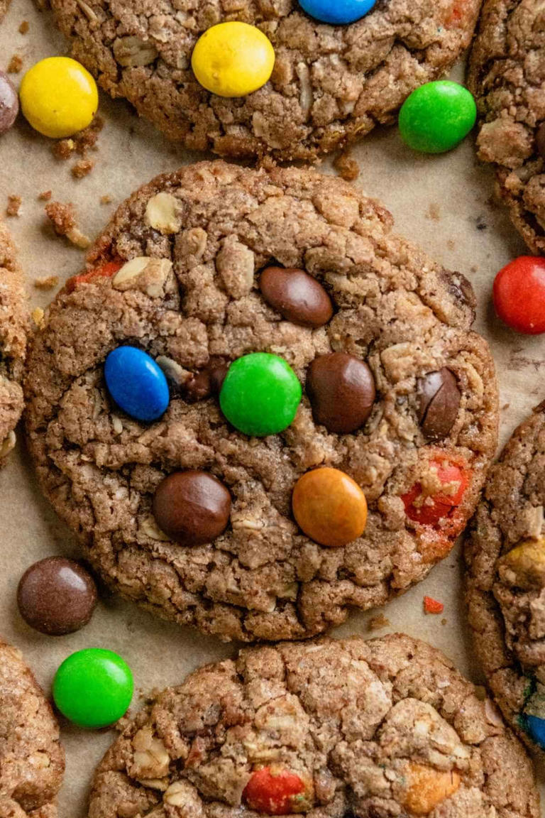 Chewy Oatmeal M&M Cookies
