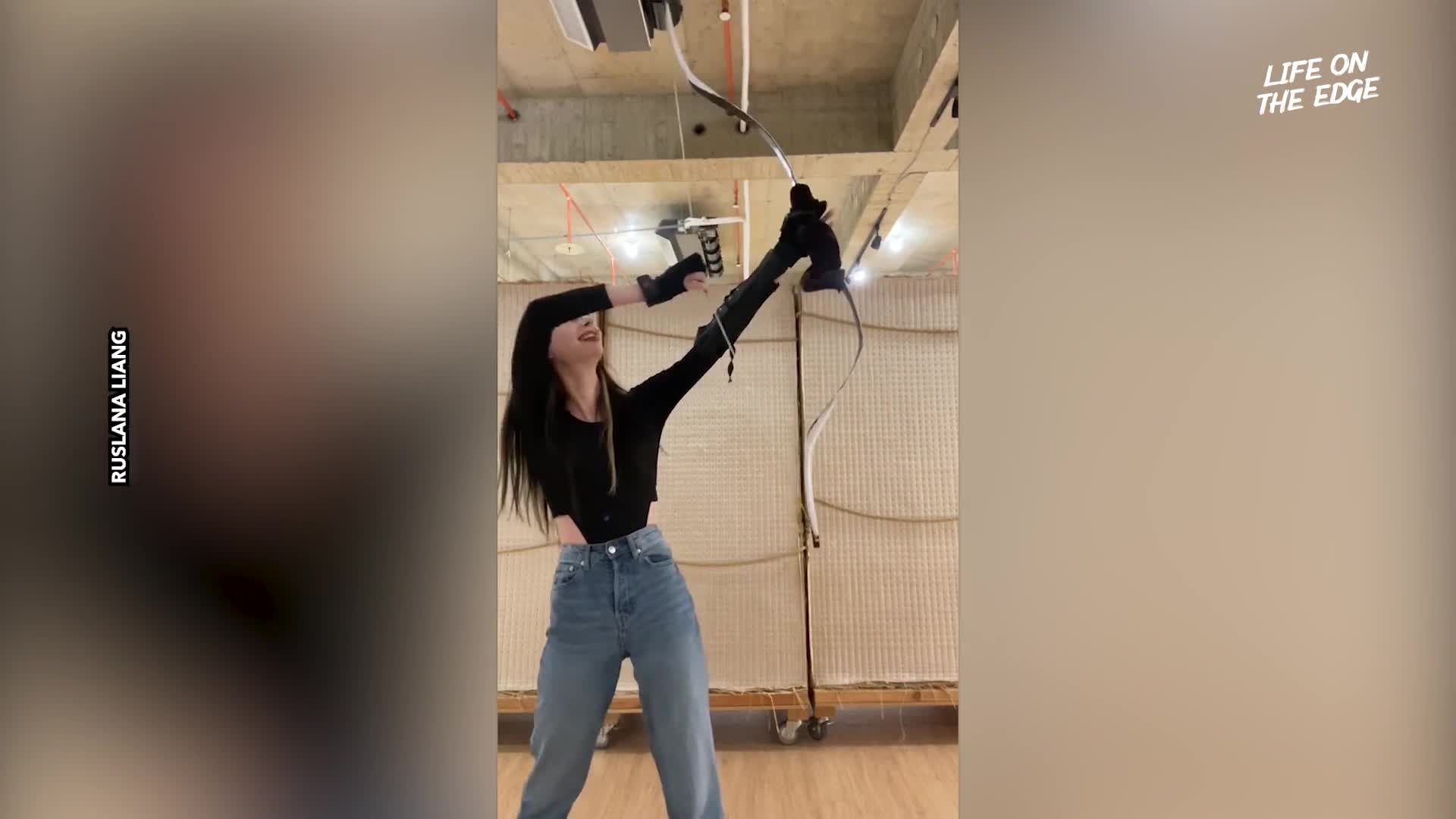 Female archer shows off her skills