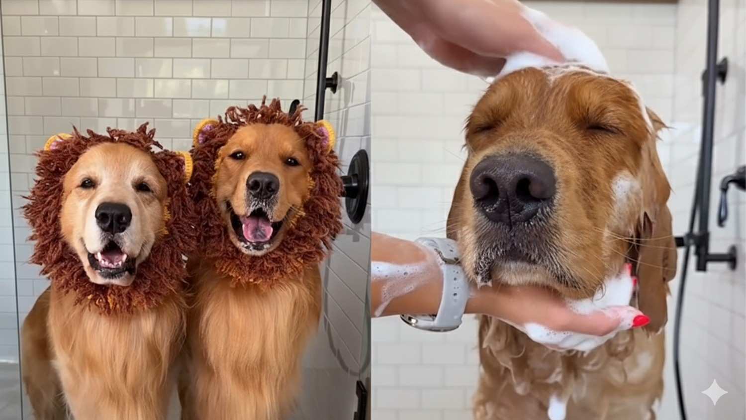 Golden Retrievers Get a Spa Wash