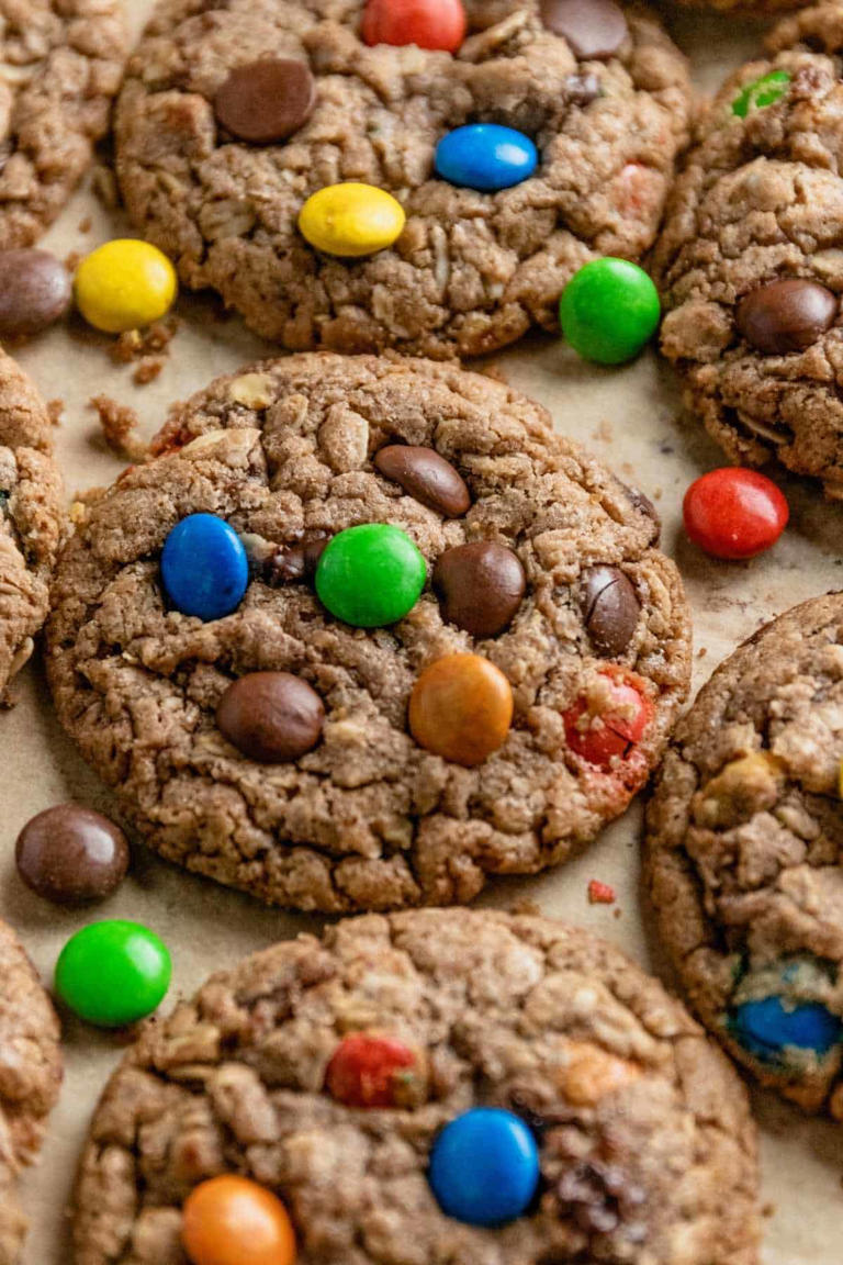 Chewy Oatmeal M&M Cookies