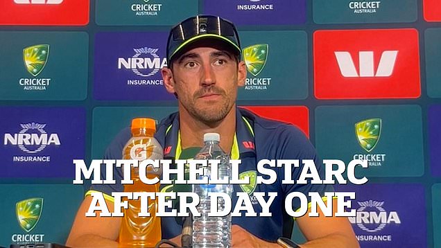Mitchell Starc reacts to enthralling day one of the first Ashes
