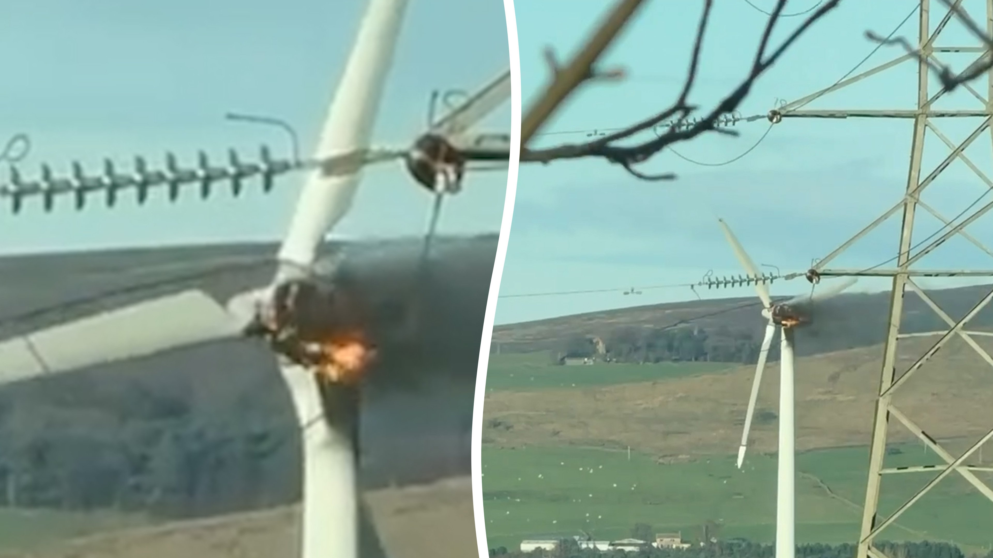 Drone footage captures charred aftermath of wind turbine fire
