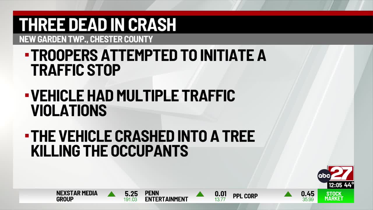 Three dead in Chester County crash