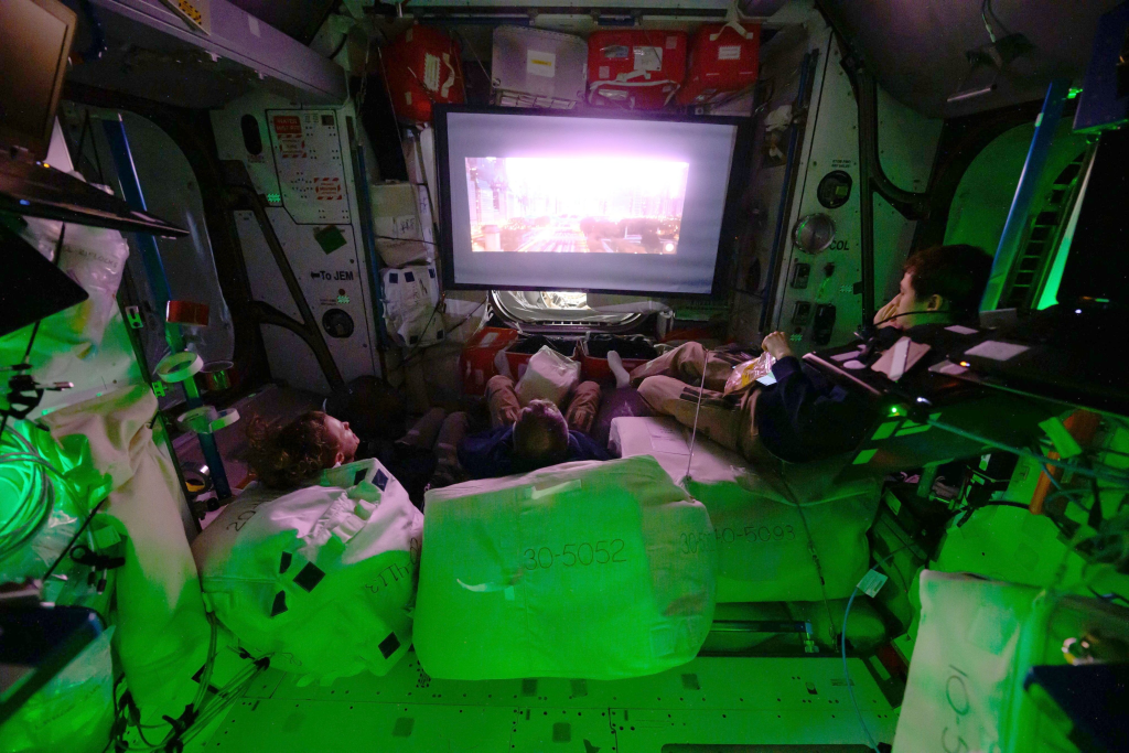 Astronauts enjoy movie night at International Space Station