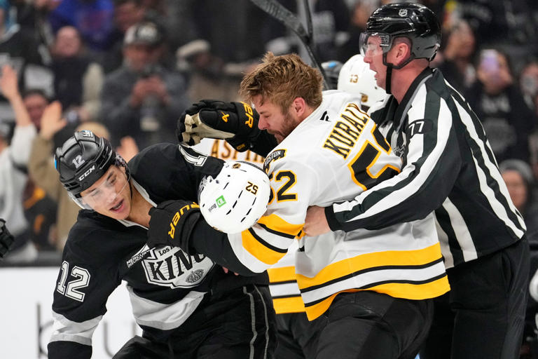 Morgan Geekie scores twice to tie for NHL goals lead, Bruins beat Kings ...
