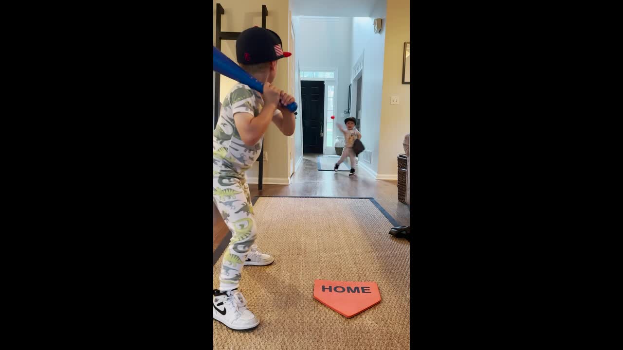 Kids play baseball indoors incident in Atlanta, Georgia, USA