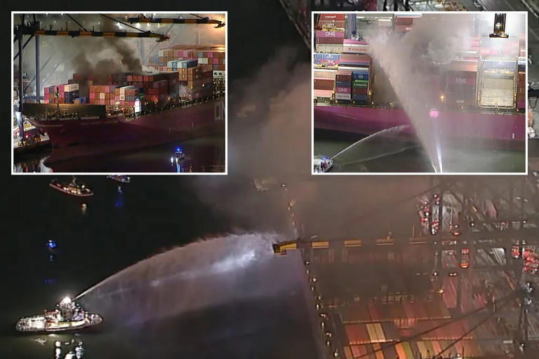 LA firefighters battle blaze that sparked explosion on container ship ...