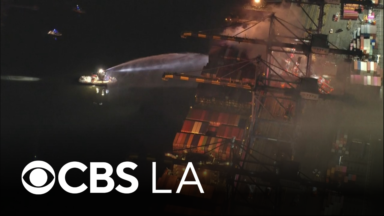 Cargo ship catches on fire at the Port of Los Angeles