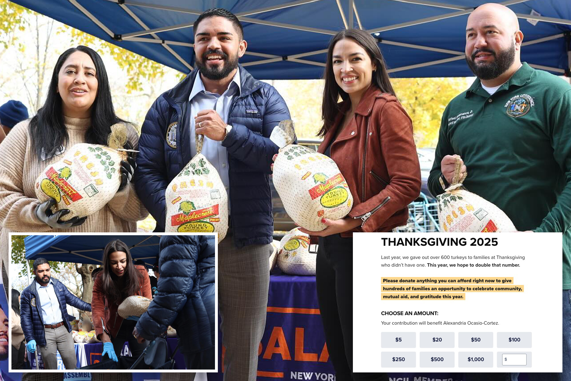 AOC email seeks donations for turkey giveaway — but money goes straight ...
