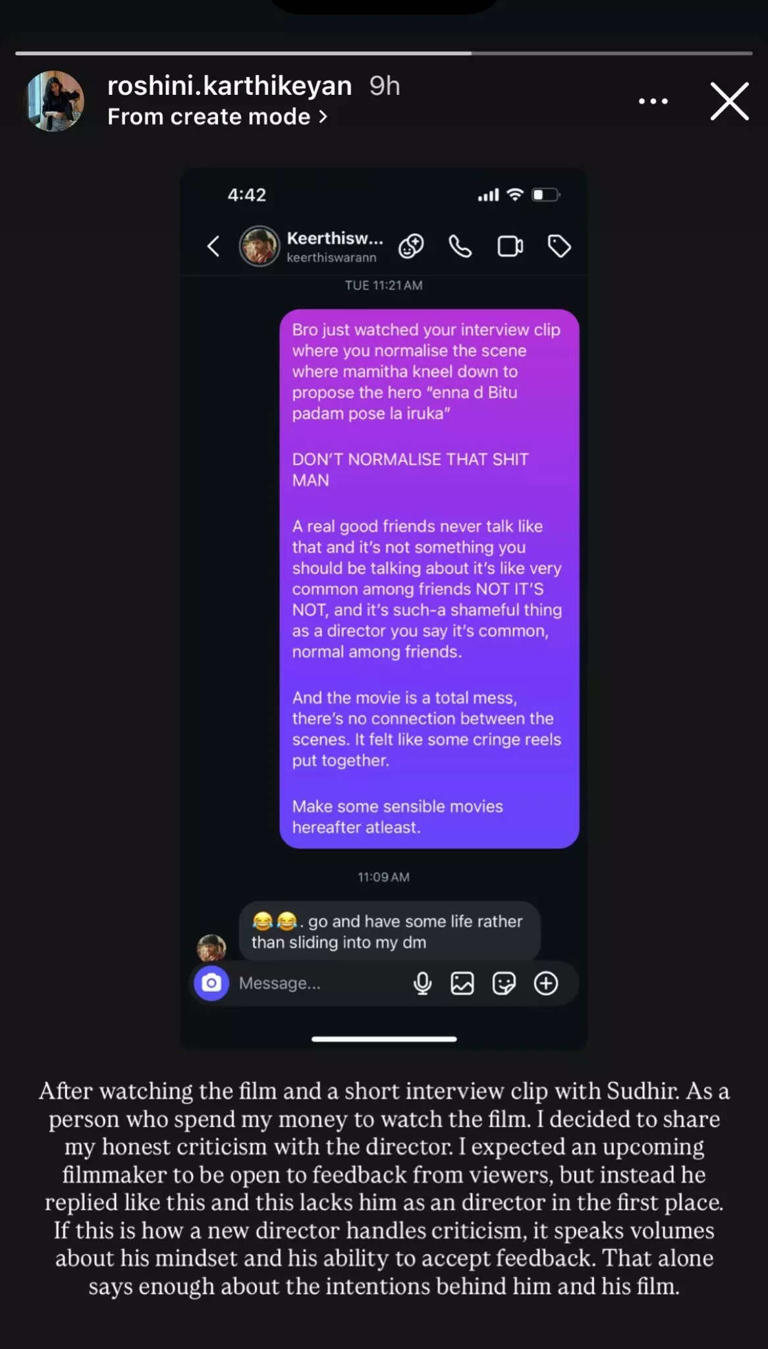 Keerthiswaran in trouble; ‘Dude’ director's rude reply to a fan sparks ...