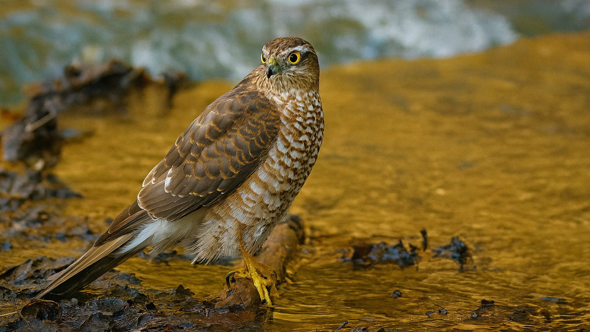 De Rust Van Een Roofvogel Bij Stromend Water