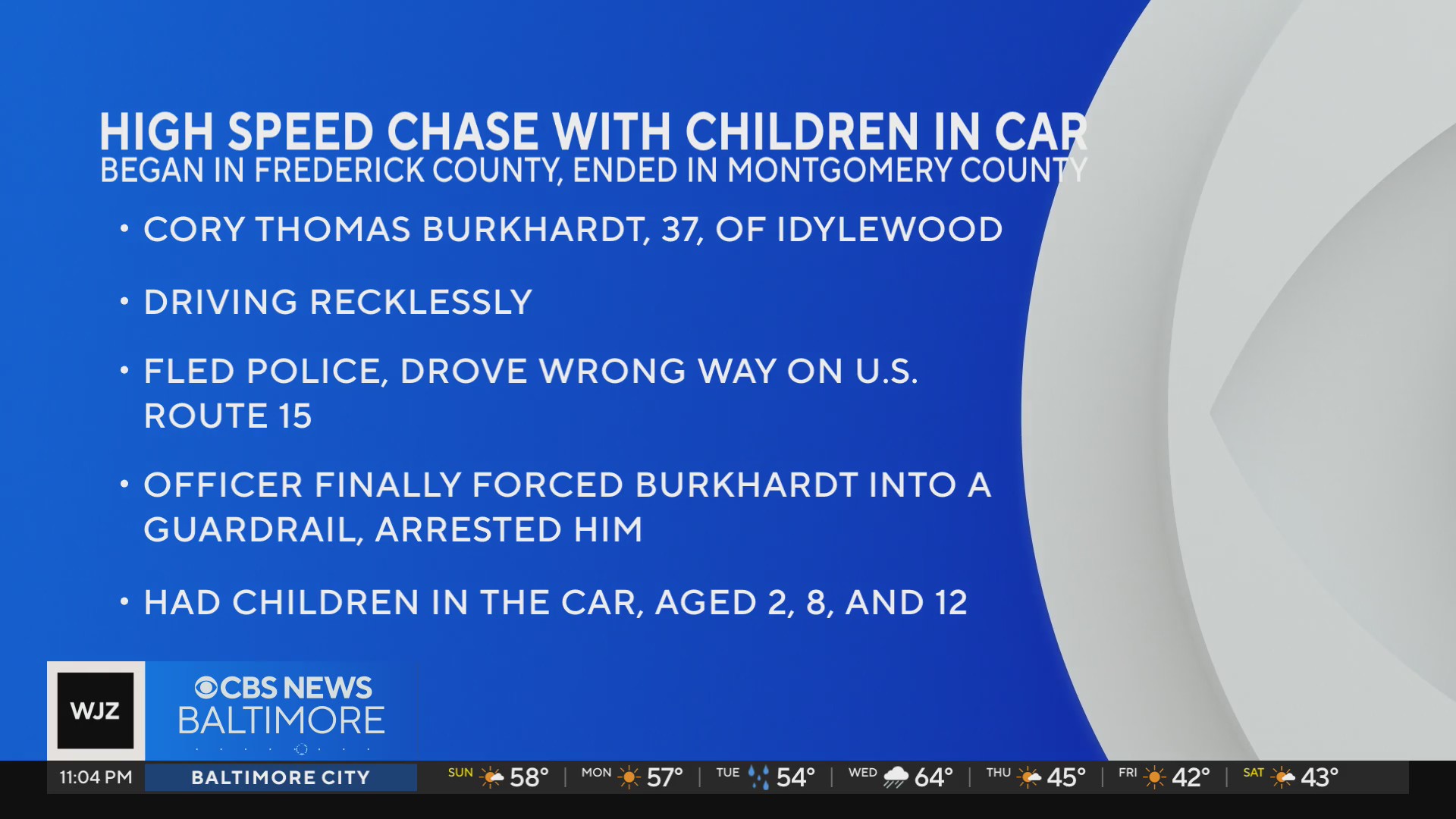 Baltimore County man leads police on wild car chase with children in car
