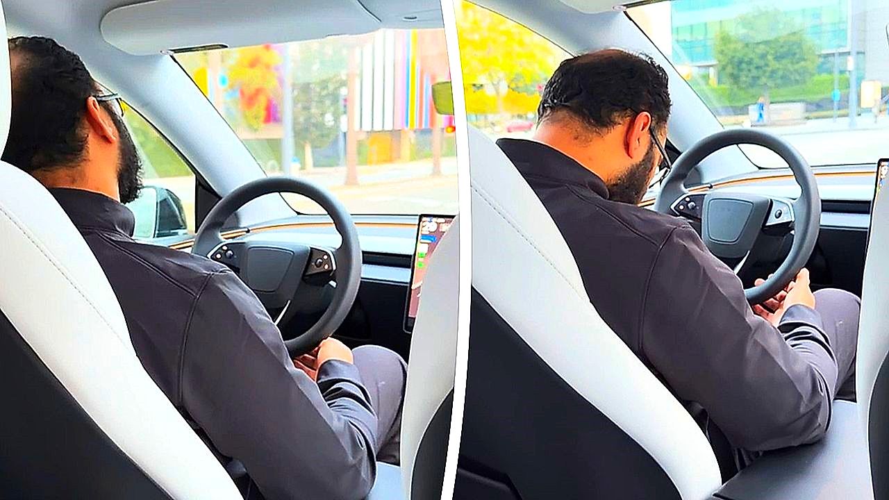 Tesla robotaxi without supervision: Safety driver takes a nap at the wheel