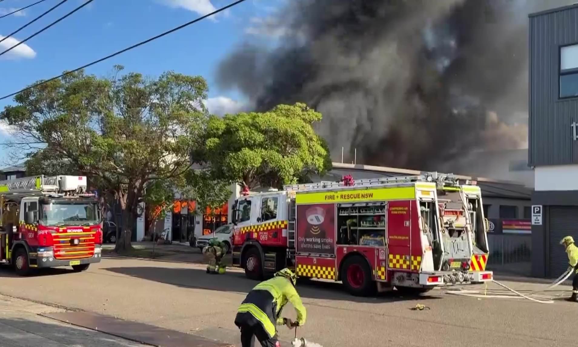 Massive factory inferno erupts in Brookvale on Sydney's Northern Beaches