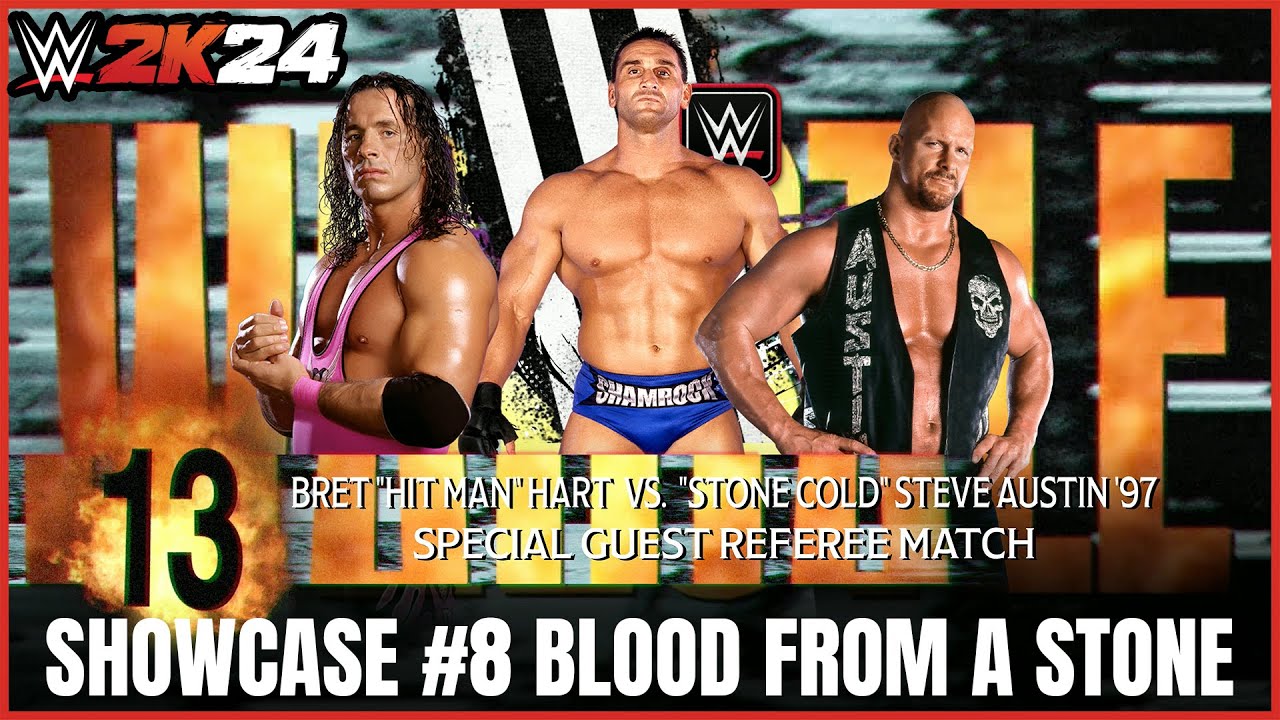 WWE 2K24 showcase WrestleMania 13 blood from a stone (Bret Hart vs ...