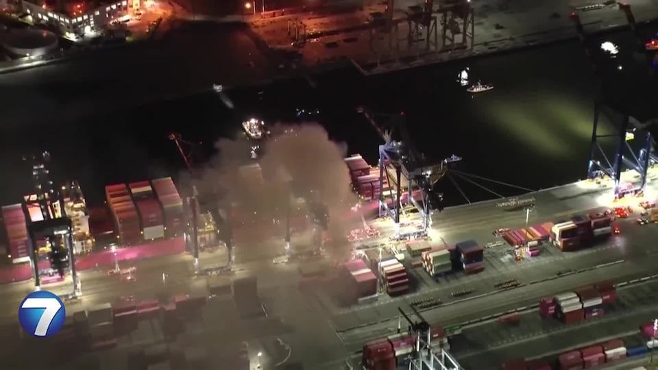 Cargo ship, containers catch fire in California
