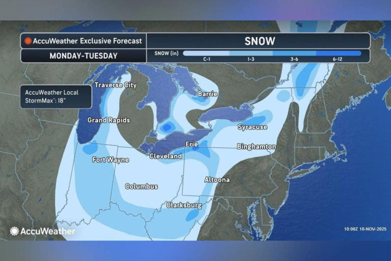 Great Lakes maps show where heaviest snow expected