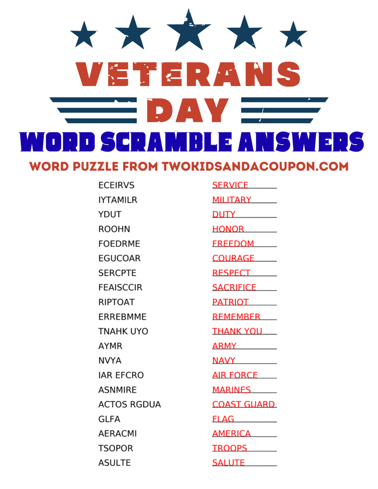Honor Those Who Have Served With Our Veterans Day Word Scramble