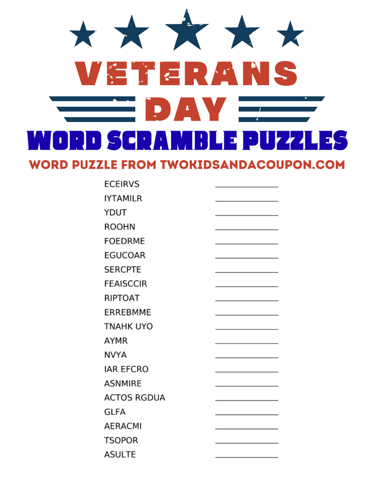 Honor Those Who Have Served With Our Veterans Day Word Scramble