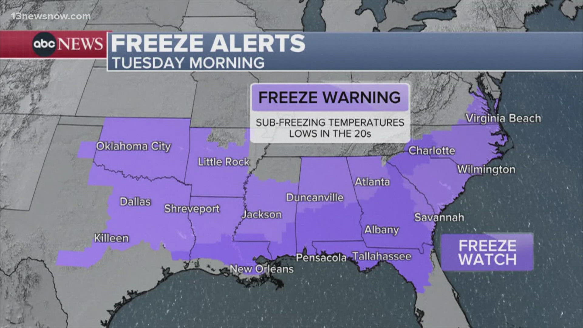 Arctic blast brings snow, freezing temps, and high winds across much of ...