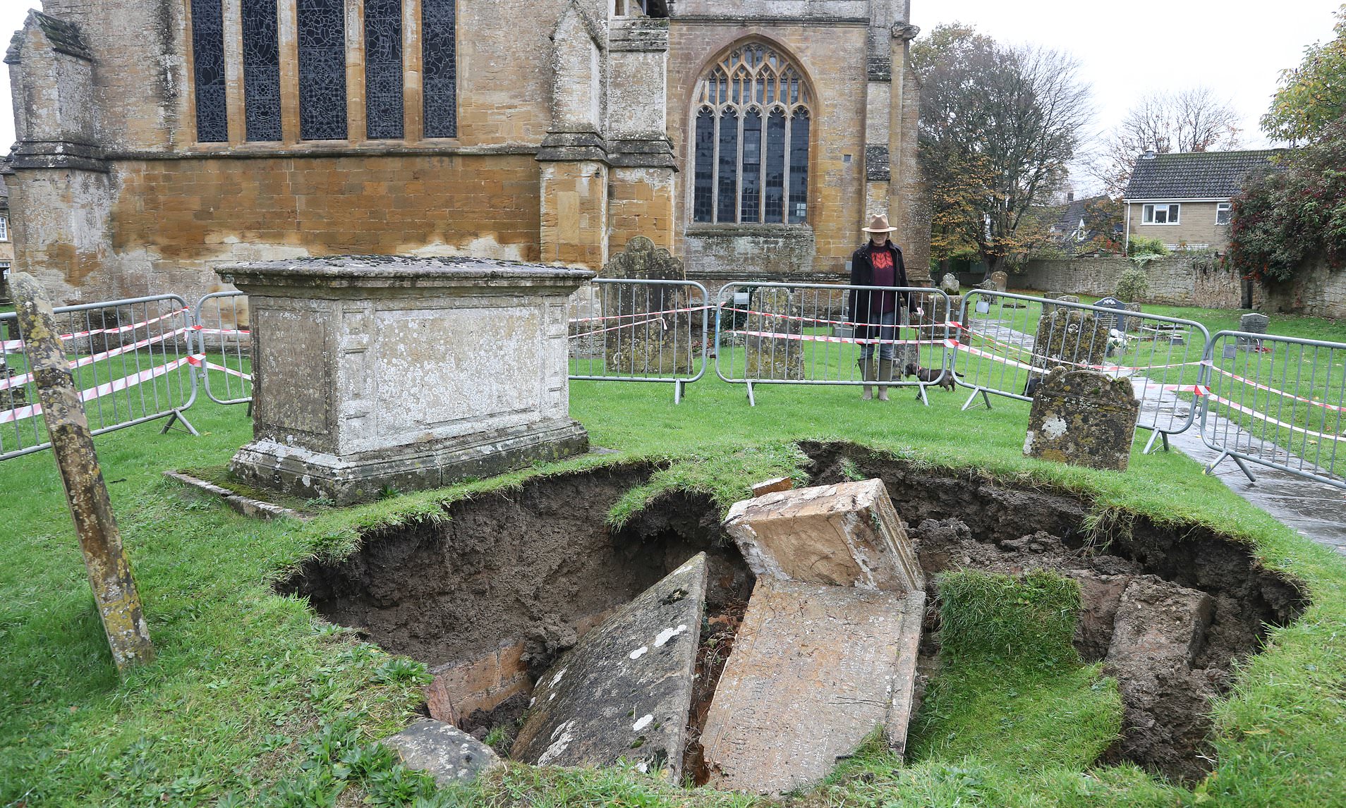 Ancient church tomb collapse exposes 300-year-old underground crypt