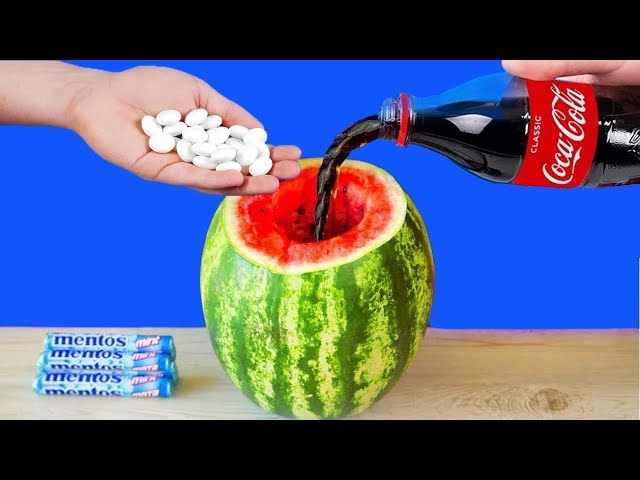 Genius experiments: Cola vs Mentos with watermelon!