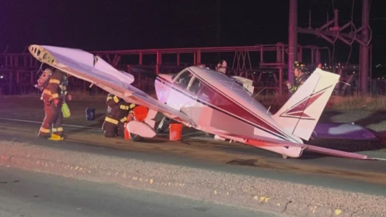 Small plane lands on a road in Castle Rock