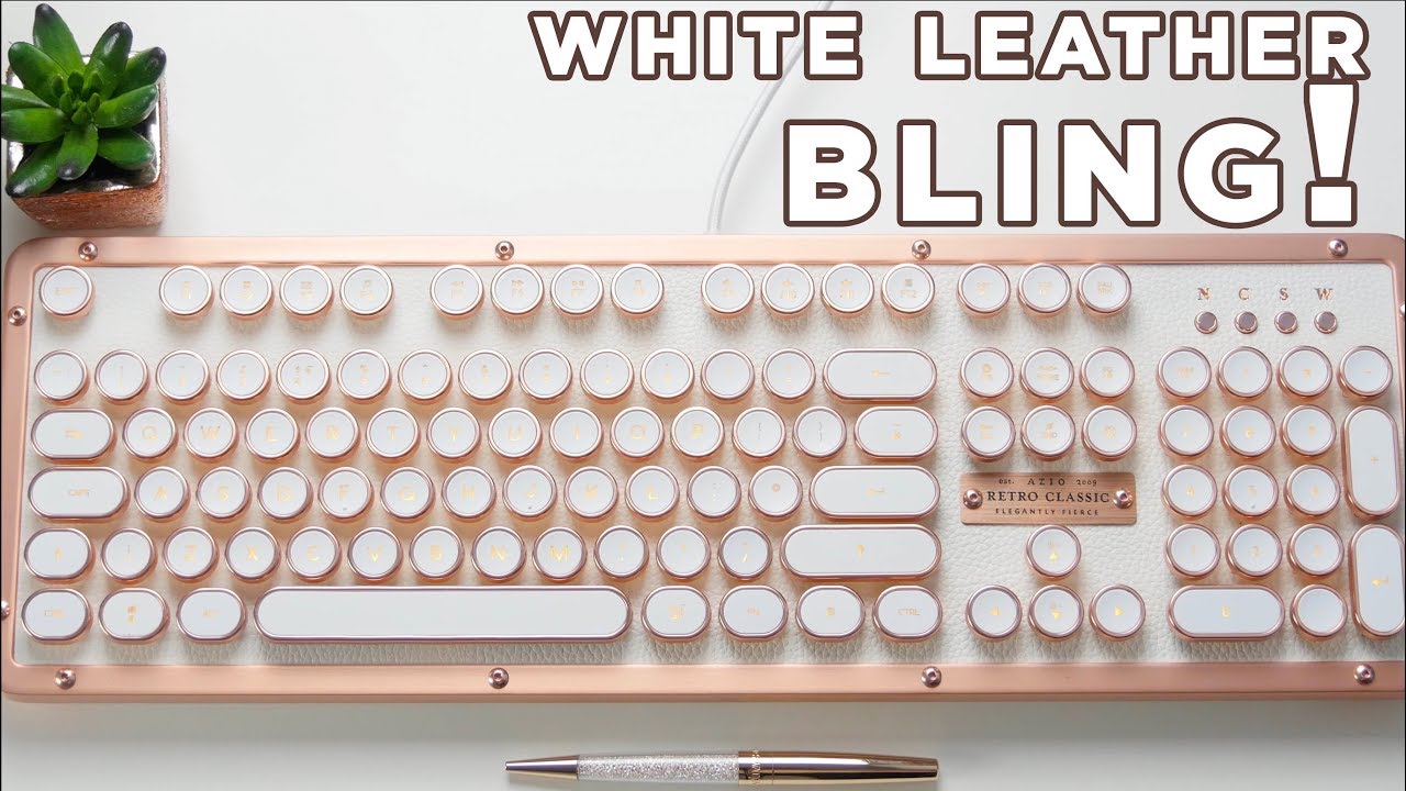 Azio 'Posh' retro mechanical keyboard unboxing - white leather! - bling!