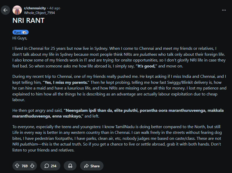NRI's honest rant on Reddit reveals harsh realities about life in India ...