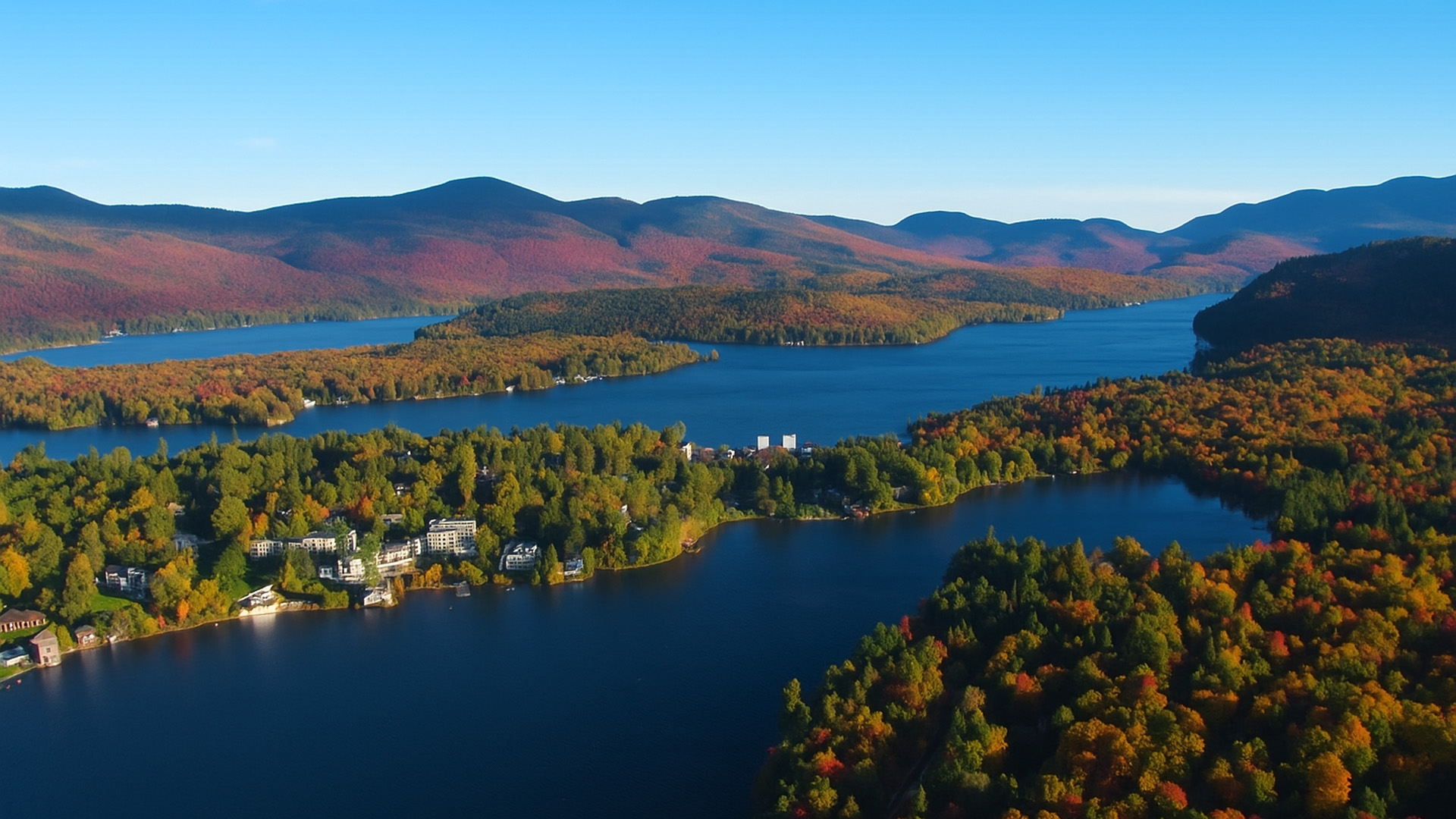 A Lakeside Town Wrapped in Fall Foliage