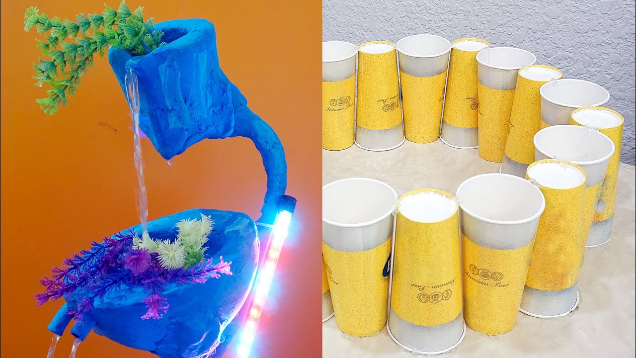 Amazing ideas - make a beautiful waterfall from cardboard glasses and ...
