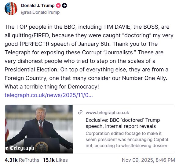 Donald Trump threatens BBC with legal action after resignations over ...