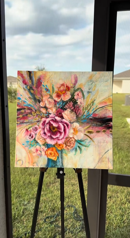 Expressive Mixed Media Floral Painting | Nature-Inspired Art