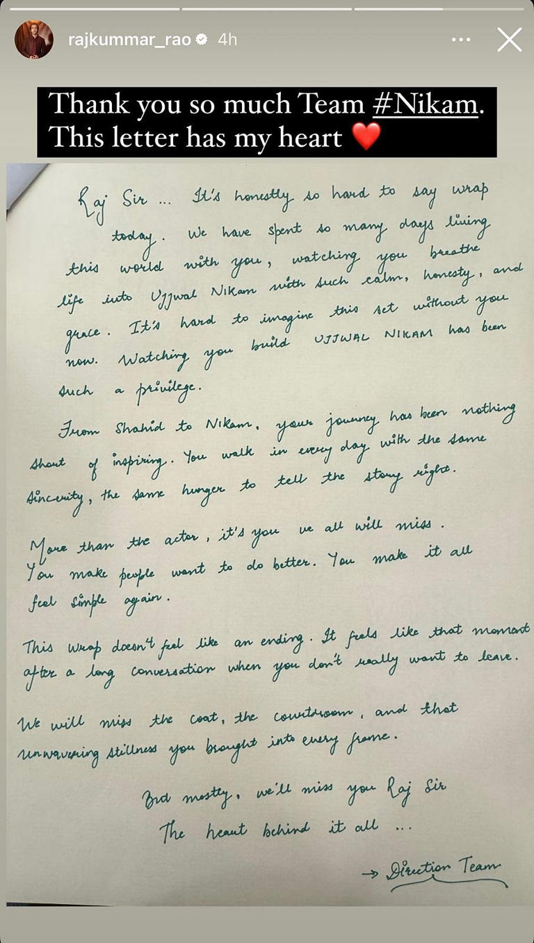 Rajkummar Rao shares an emotional letter from team Nikam after wrap up