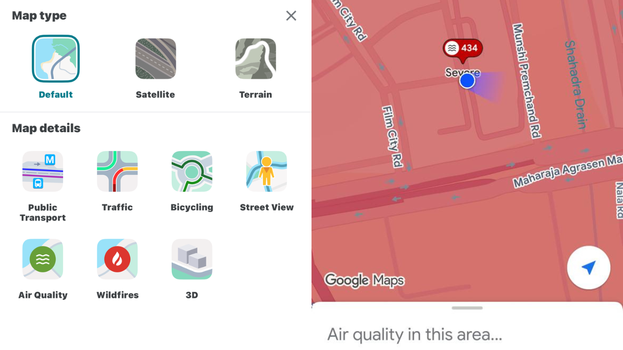 How to check AQI of the place you plan travelling to on Google Maps