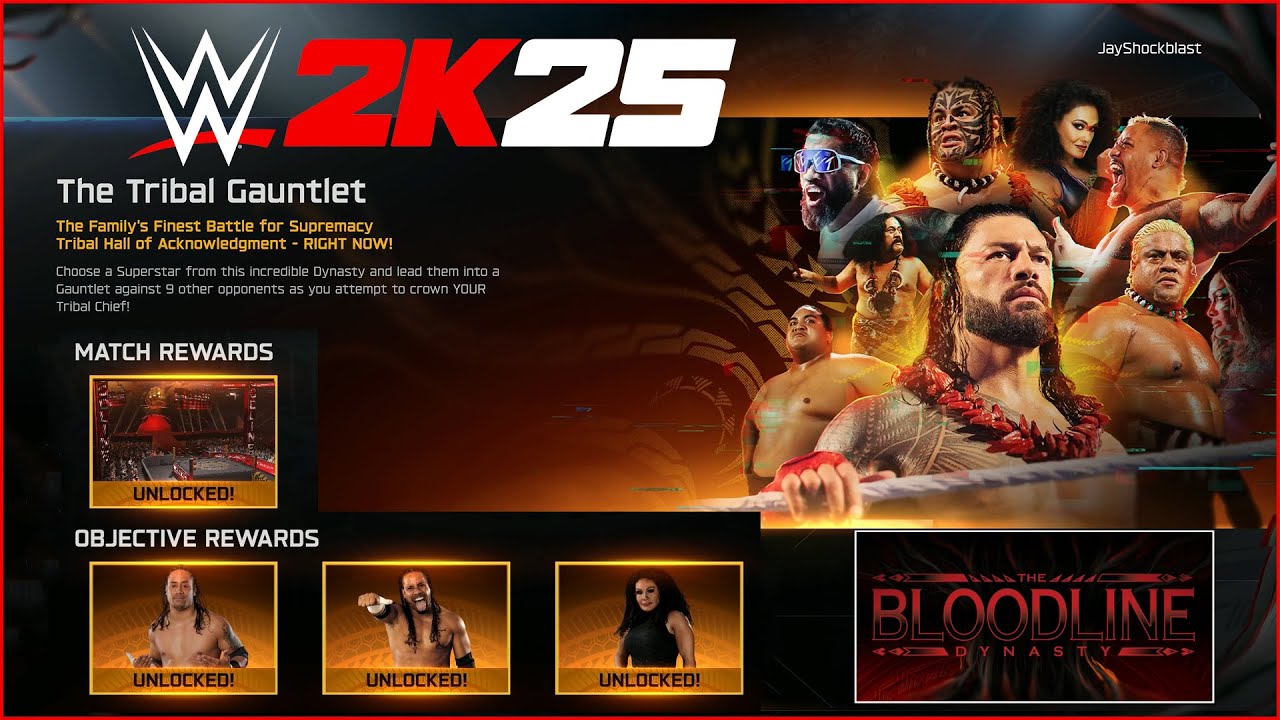 WWE 2K25 showcase the tribal gauntlet as Roman Reigns (The Bloodline ...