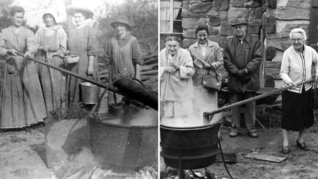 Old photos of Americans making apple butter