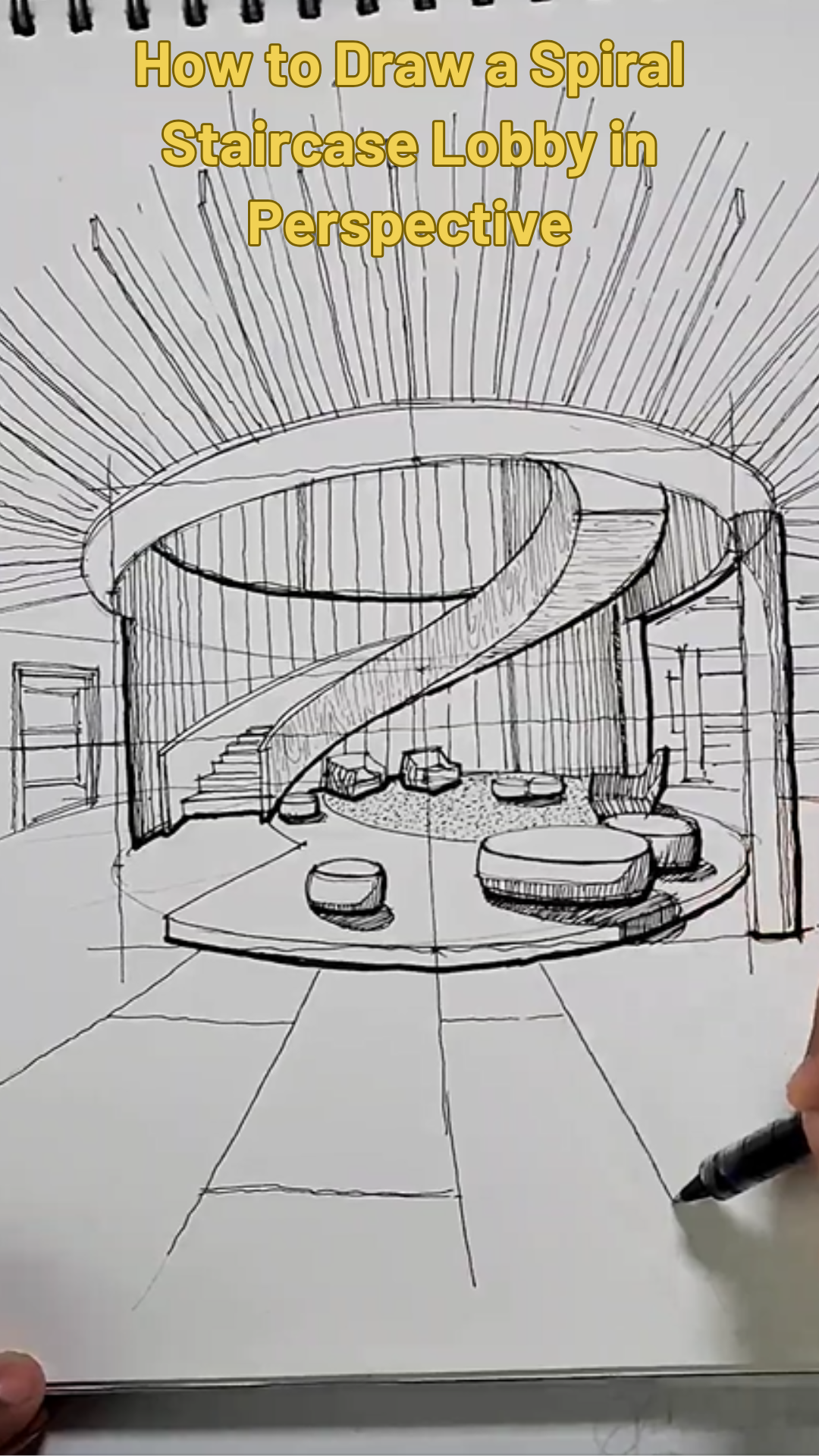 How to Draw a Spiral Staircase Lobby in Perspective