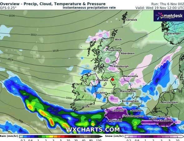 UK weather maps turn purple - exact date snow falls as far south as ...