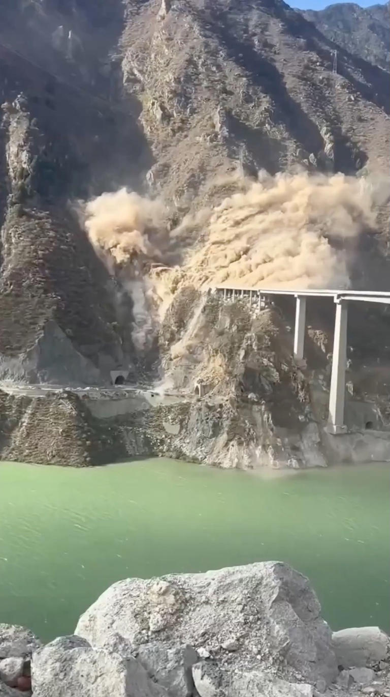 Crazy footage shows China’s Hongqi bridge collapsing months after opening