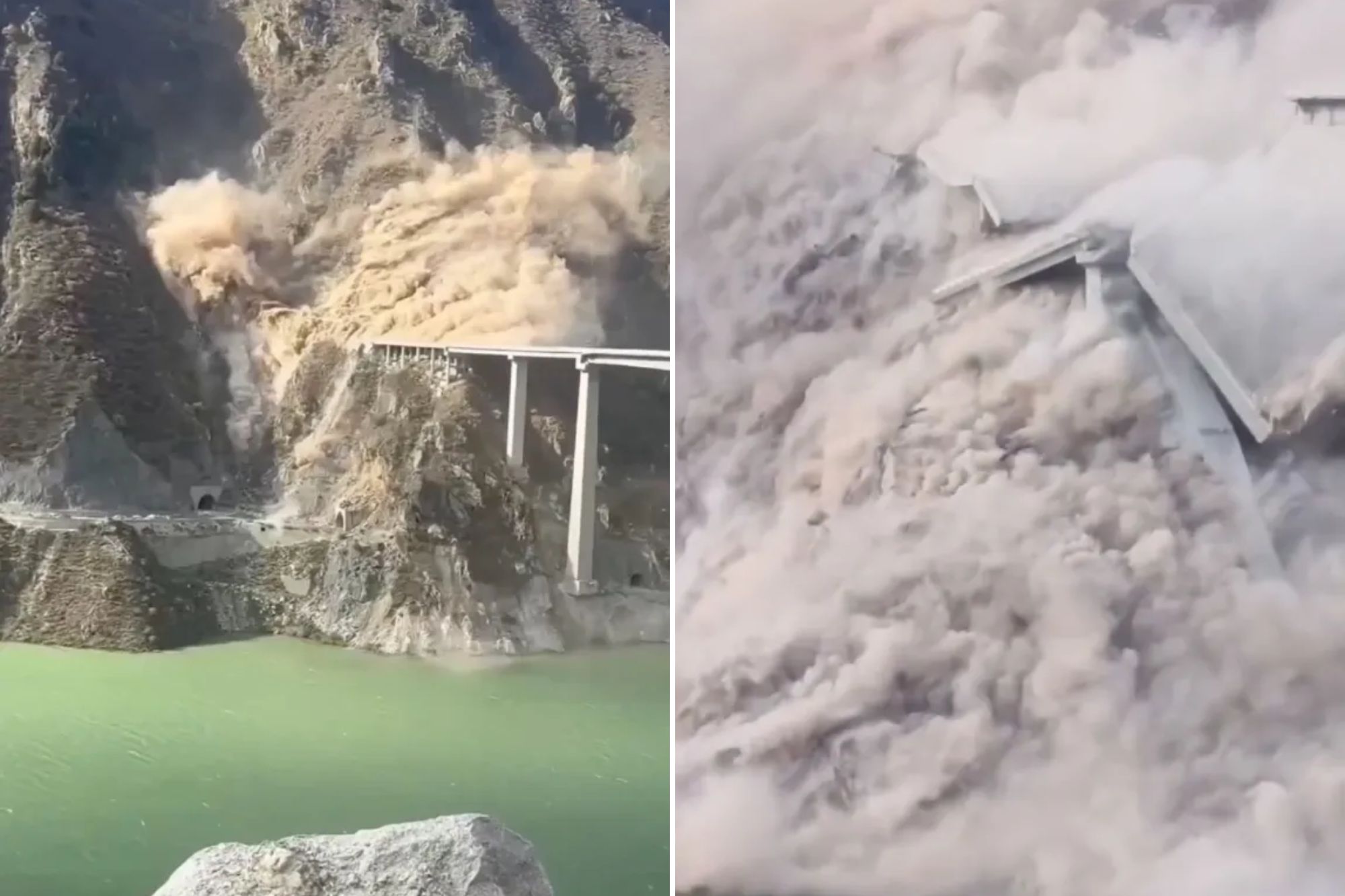 Crazy footage shows China’s Hongqi bridge collapsing months after opening