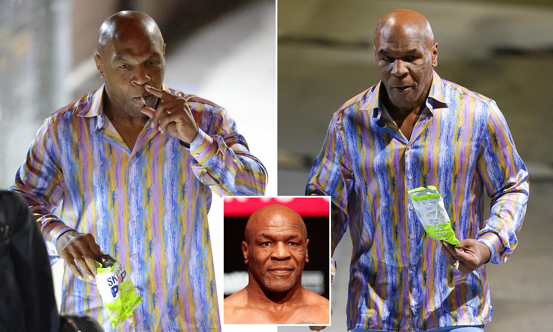 Boxing icon Mike Tyson smokes a joint and eats popcorn during night out ...