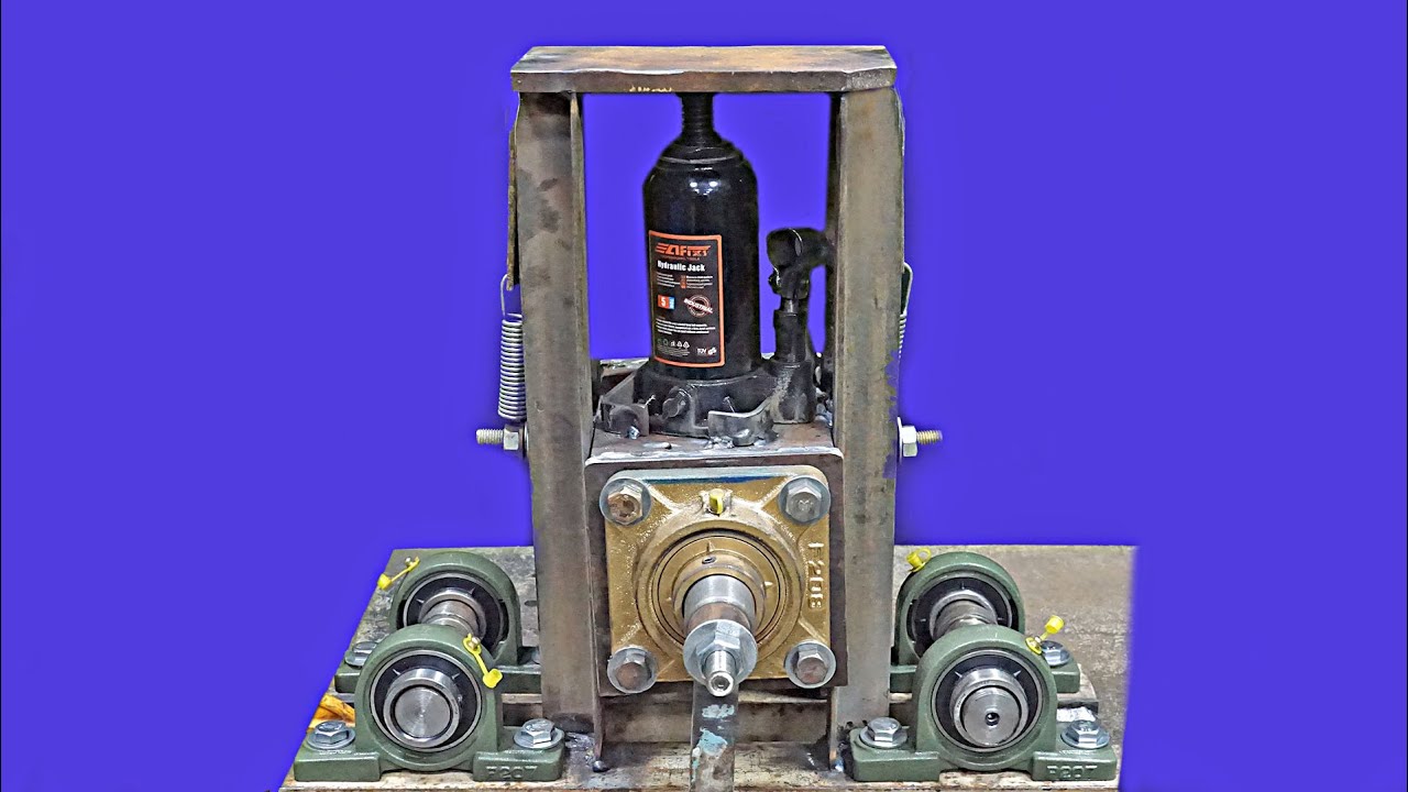 The master has invented a new bending machine with a jack