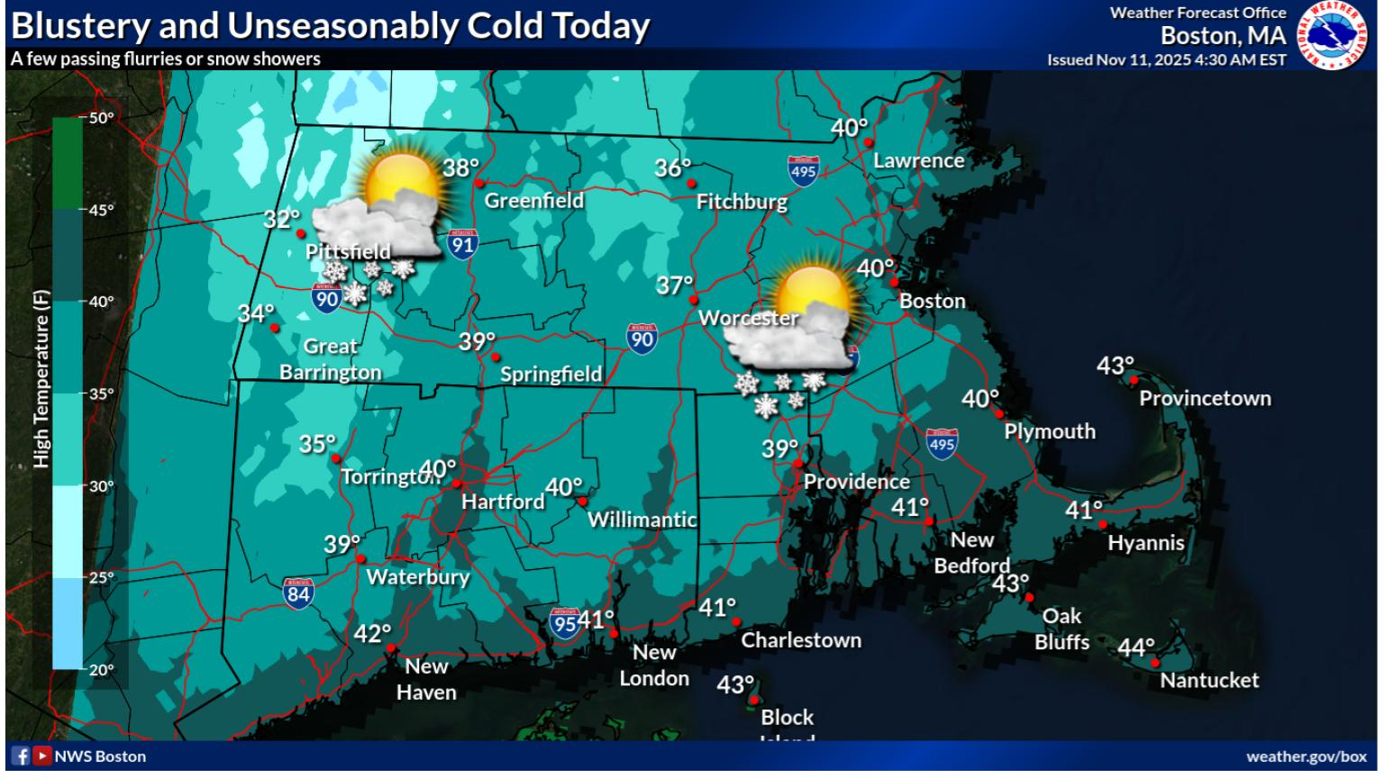 'Blustery and unseasonably cold': Parts of Massachusetts could see some ...