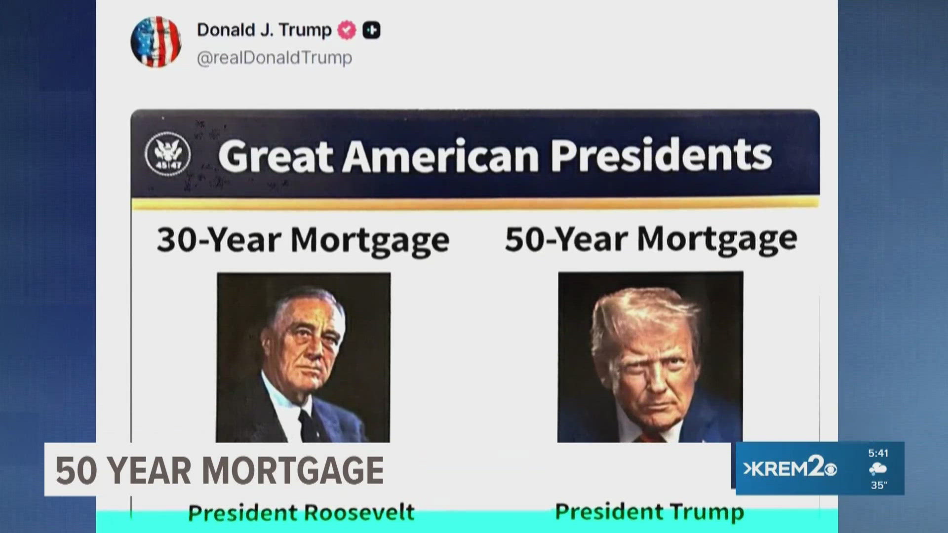 Trump floats idea of 50-year mortgage on social media